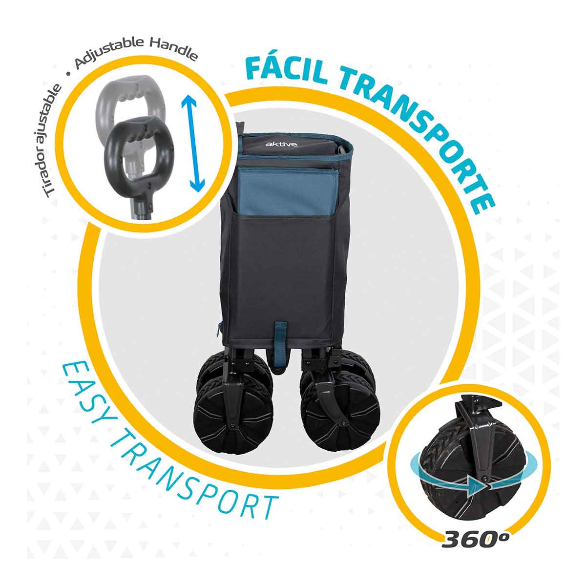 Carrito multiusos Aktive plegable con ruedas + tirador negro 60 ...