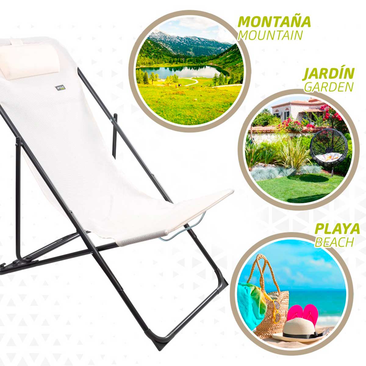 Hamaca plegable Aktive Garden 3 posiciones con reposacabezas ...