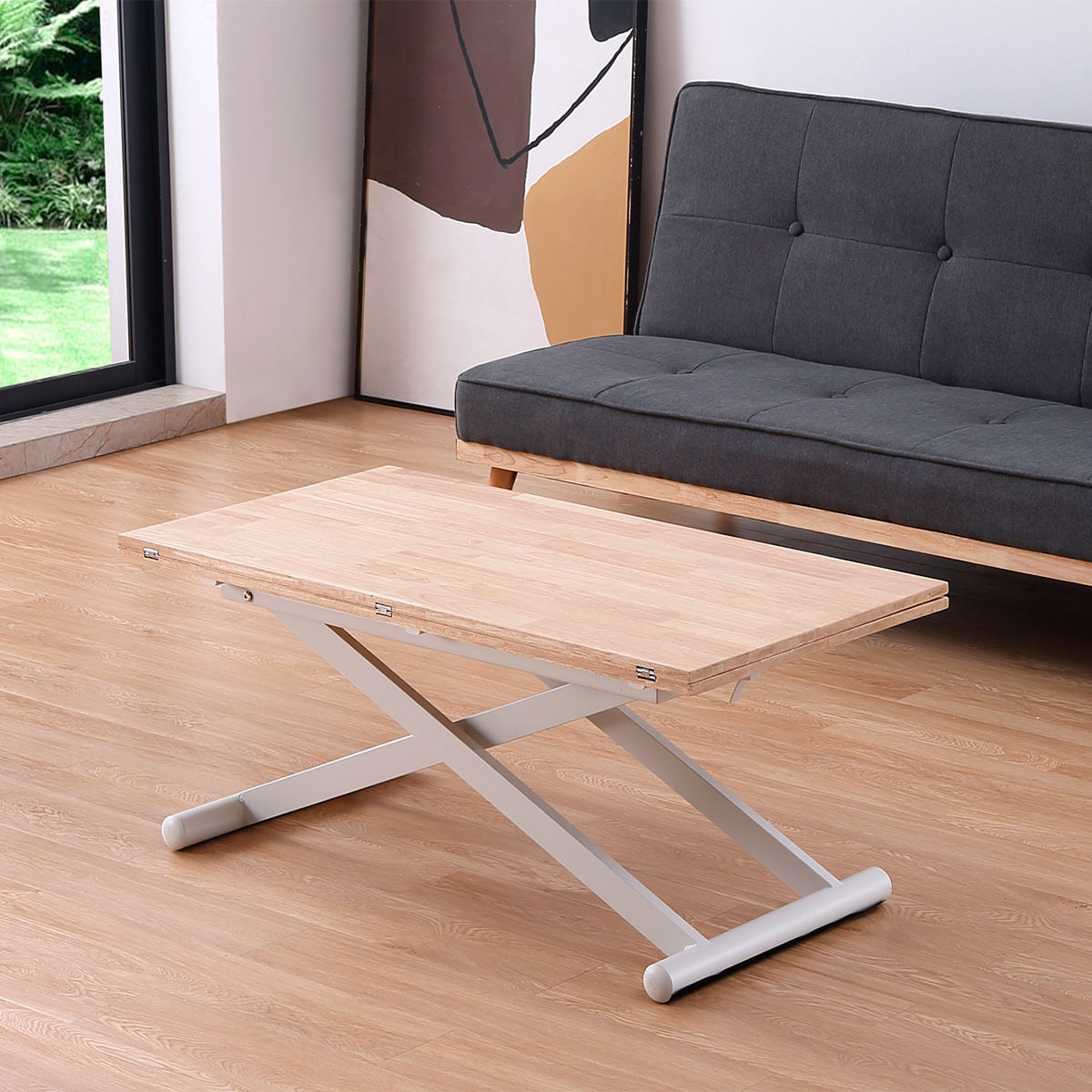 Mesa de centro elevable Natural convertible en mesa de comedor ...