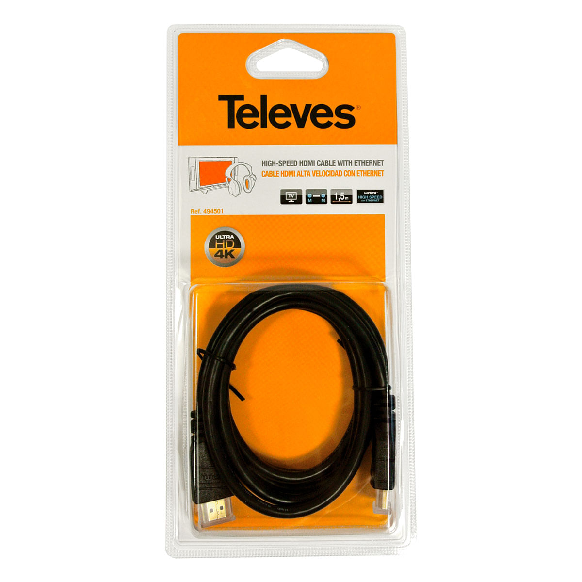 Cable HDMI Televes macho-macho 4K UHD negro 1,5m | Embargosalobestia ...