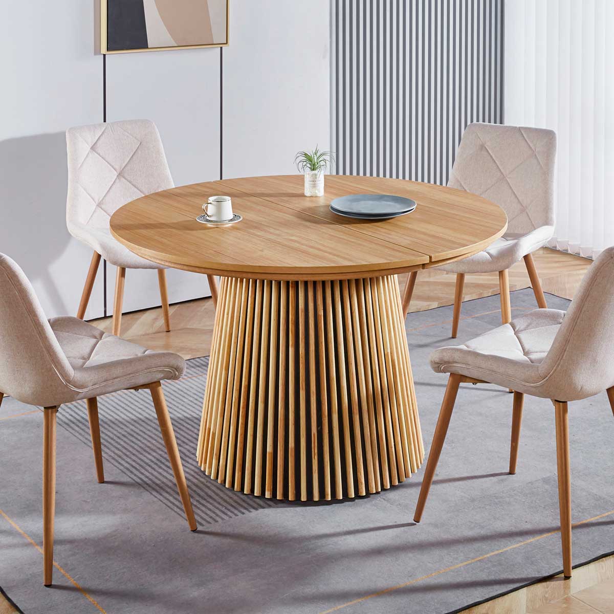 Mesa de comedor Keanu forma circular extensible natural 75x120-160 ...